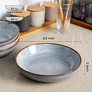 AmorArc 8.5'' Large Pasta Bowls, 36oz Ceramic Salad Serving Bowls Set of 4 for Kitchen, Wide Stoneware Bowls for Pasta,Salad,Fruit,Bread, Microwave Safe, Reactive Glaze-Blue