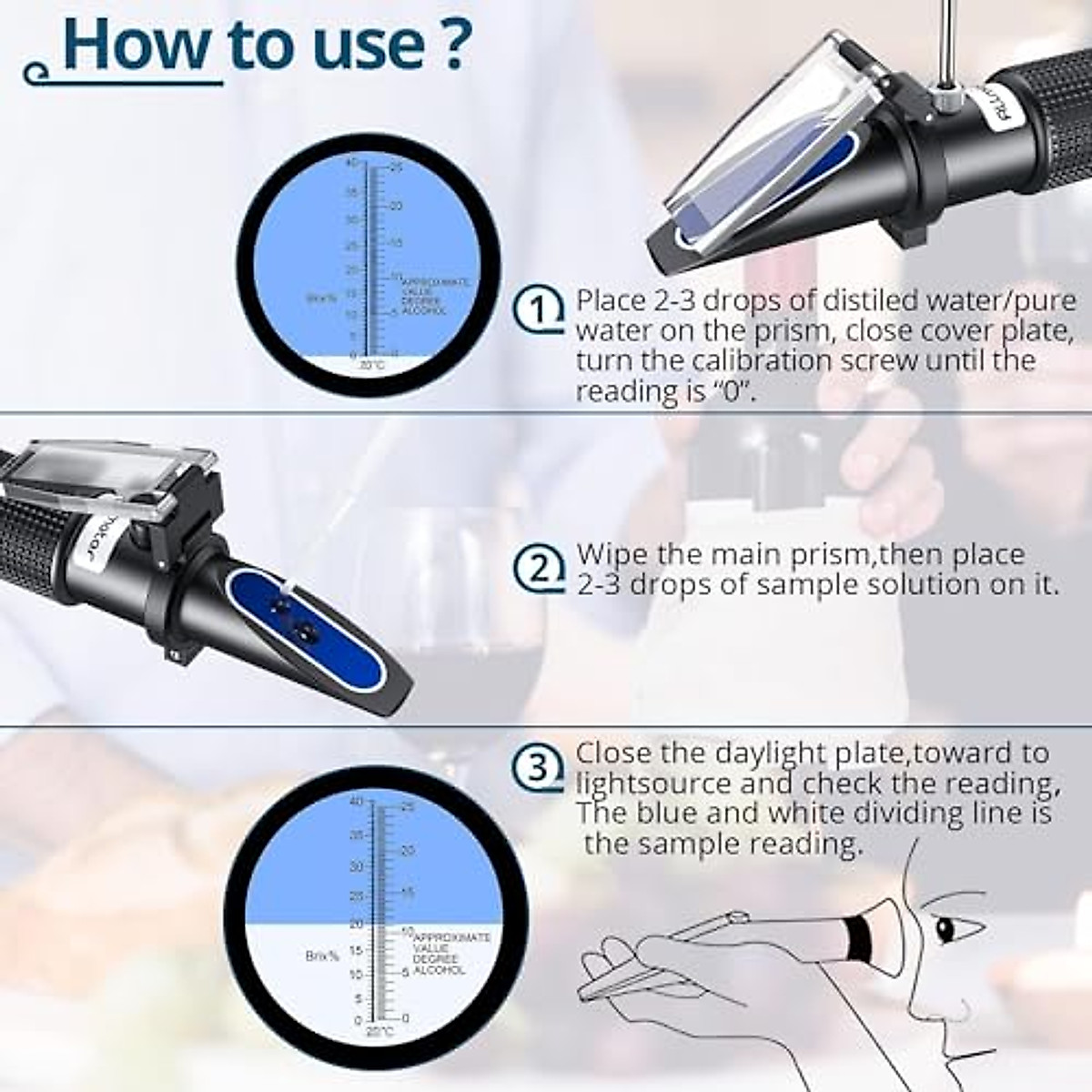 ALLmeter Grape Wine Refractometer Brix Alcohol Refractometer for Grape Wine Brewing Measure Sugar Content & Predict Alcohol Degree Dual Scale of 0-40% Brix & 0-25% vol Alcohol for Brewing Winemaking