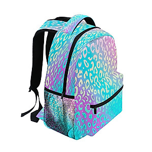 Dussdil Rainbow Shiny Leopard Kids Backpack Backpacks for Boys Girls Casual Daypack Back Pack 16 inch Laptop Bag Double Zipper Travel Sports Bags with Adjustable Shoulder Strap
