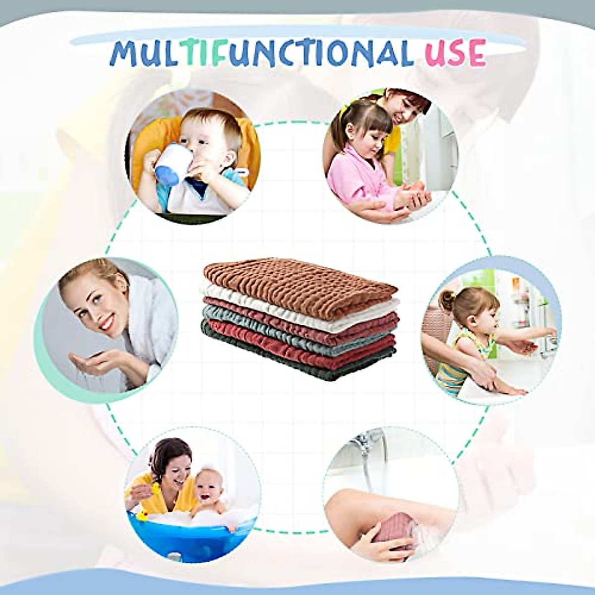 Irenare 6 Pieces Large 20 x 10 Inch Burp Cloths Multi-Colors Muslin Washcloths Baby Burping Diapers 6 Absorbent