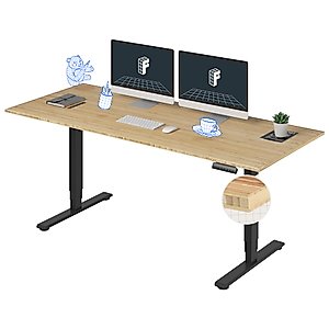 FLEXISPOT E6 Essential Bamboo 3 Stages Dual Motor 72x30 Inch Electric Height Adjustable Standing Whole-Piece Board Desk Sit Stand Up Desk (Black Frame + Bamboo Desktop)