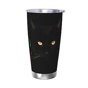 jshmgchw 3d Black Cat 20oz Tumbler, Car Cup With Lid And Straw, Spill-Proof, Stainless Steel Double Wall Vacuum Insulated Reusable Coffee Travel Mug, For Cold Drinks, Hot Beverage
