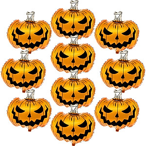 KatchOn, Scary Halloween Pumpkin Balloons - 25 Inch, Pack of 10 | Large Fall Leaf Balloons - 27 Inch, Pack of 6 | Pumpkin Foil Balloons, Fall Balloons for Thanksgiving Decorations | Halloween Balloons