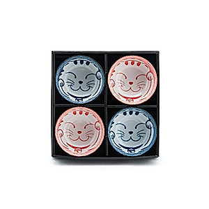 Fuji Merchandise Japanese Porcelain Multi Purpose Bowl Set of 4 Maneki Neko Lucky Cat Meow Gift Set Made In Japan
