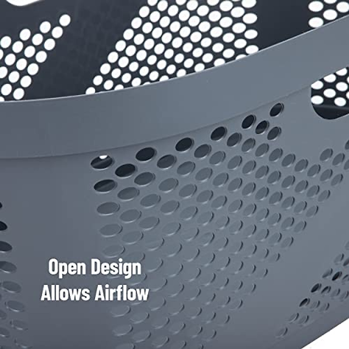 Mind Reader Basket Collection, Laundry Basket, 40 Liter (10kg/22lbs) Capacity, Cut Out Handles, Ventilated, 14.5"L x 23"W x 10.5"H, Gray