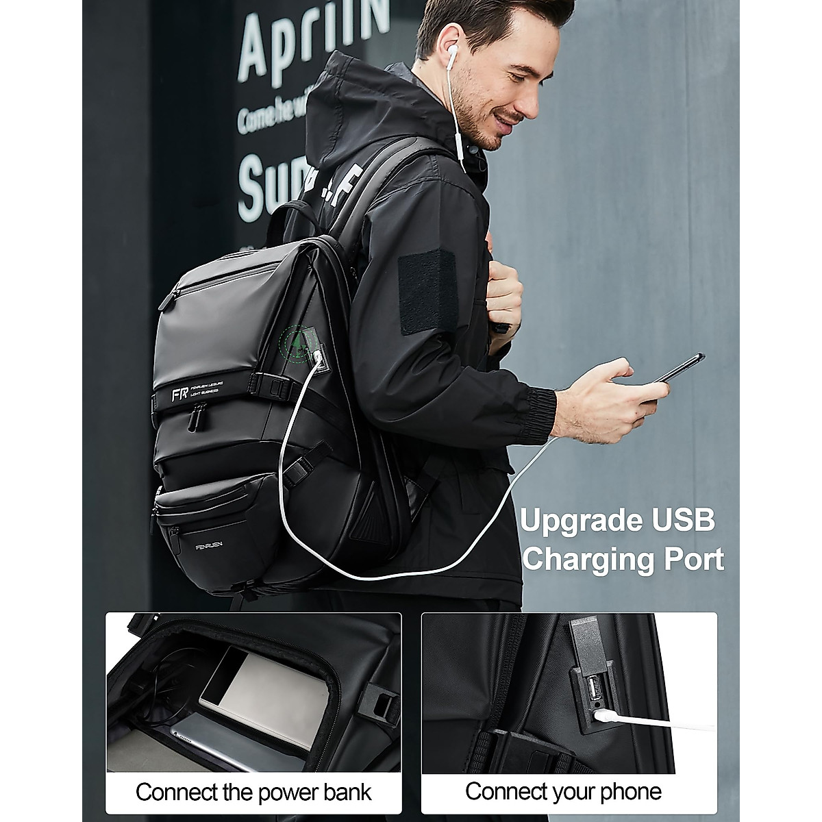 FENRUIEN 17 Inch Large Laptop Backpack, 2 Sets - Premium Casual Day Pack Bundled With Crossbody Bag, Unique Modern USB Casual Backpack