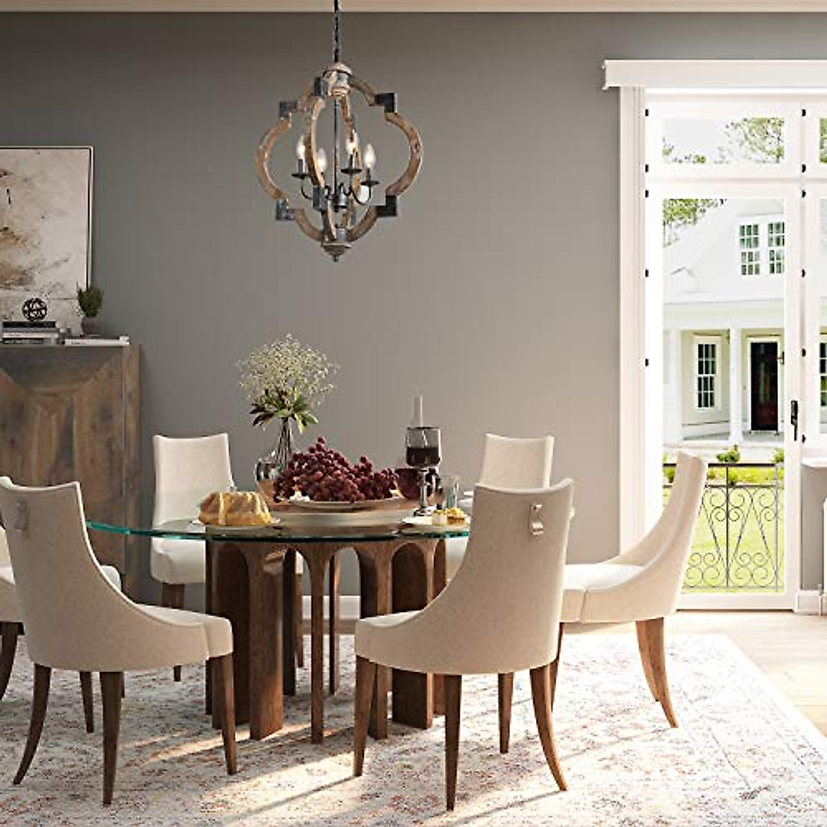 KSANA Rustic Chandelier, Farmhouse Light Fixture in Distressed Wood Finish, ORB Chandelier for Kitchen Island, Entryway, Dining Room, Bedroom