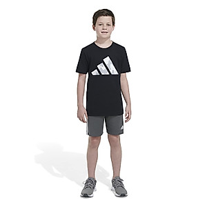 adidas Boys' Big Short Sleeve Cotton BoS Ghost Logo T-Shirt, Black, S(8)