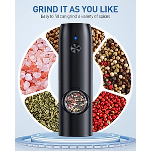 Electric Salt and Pepper Grinder Set - Usb Rechargeable - Automatic Pepper Mill Shaker - Large Capacity - Adjustable Coarseness - Led Light - One Hand Operated, 2 Pack