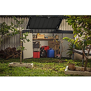 Keter Elite Store 4.6 x 2.7 Foot Resin Outdoor Storage Shed with Easy Lift Hinges, Perfect for Trash Cans, Yard Tools, and Pool Toys, Grey