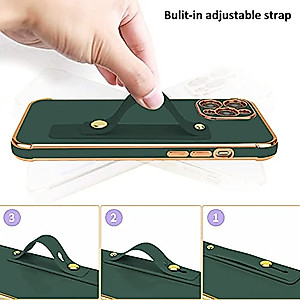 TEAUGHT Case for iPhone 12 Pro Max, Soft TPU Dark Green Plating with Adjustable Wristband Kickstand Slim Thin Cover Anti-Scratch Shockproof Protective Case for Women Girls Men