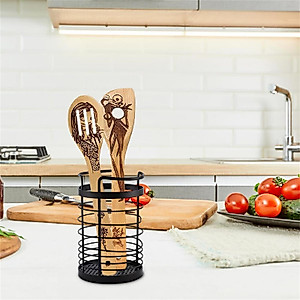 Wire Utensil Holder for Kitchen Counter, Metal Wire Cooking Utensils Holder, Spoon Fork Cutlery Drainer Organizer Shelves, Countertop Round Utensil Storage Caddy for Spatulas, Chopsticks, Spoons