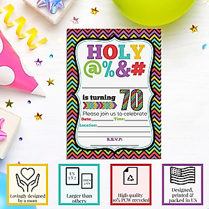HOLY @% 70th Birthday Party Invitations, 20 Funny 5x7 Fill In Cards with Twenty White Envelopes for Milestone Birthdays by AmandaCreation