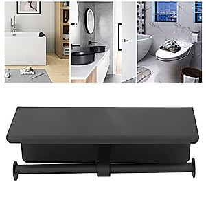Stainless Steel Toilet Paper Holder with Shelf Self Adhesive Punch Toilet Paper Shelf Roll Holder for Bathroom (K10 Black)