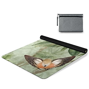 GOODOLD Pretty Bird Yoga Mat, 71 x 26 Inch Non-slip Yoga Mats Folding Travel Exercise Mat Indoor Outdoor Gym Pilates with Storage Bag for Women Men