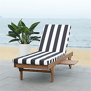 SAFAVIEH Outdoor Collection Newport Natural/ Black & White Stripe Cushion Built-in Side Table Adjustable Chaise Lounge Chair