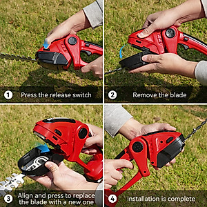 Hedge Trimmer Cordless, TOOVEM 2 in 1 Handheld Cordless Grass Shear with 2 Pcs Rechargeable Batterys and Charger, 24V Electric Weed Grass Cutter Shrubbery Trimmer for Garden, Lawn (Red)