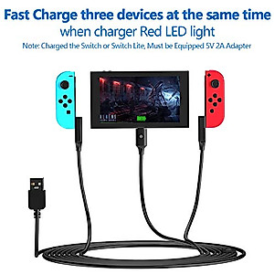 Charging Cable for Nintendo Switch/Switch Lite/Switch OLED, 3 in 1 6FT Nylon Braided USB C Charging Cord, Compatible with Mobile Samsung, Galaxy S9, S9 Plus, S8, HTC 10, LG