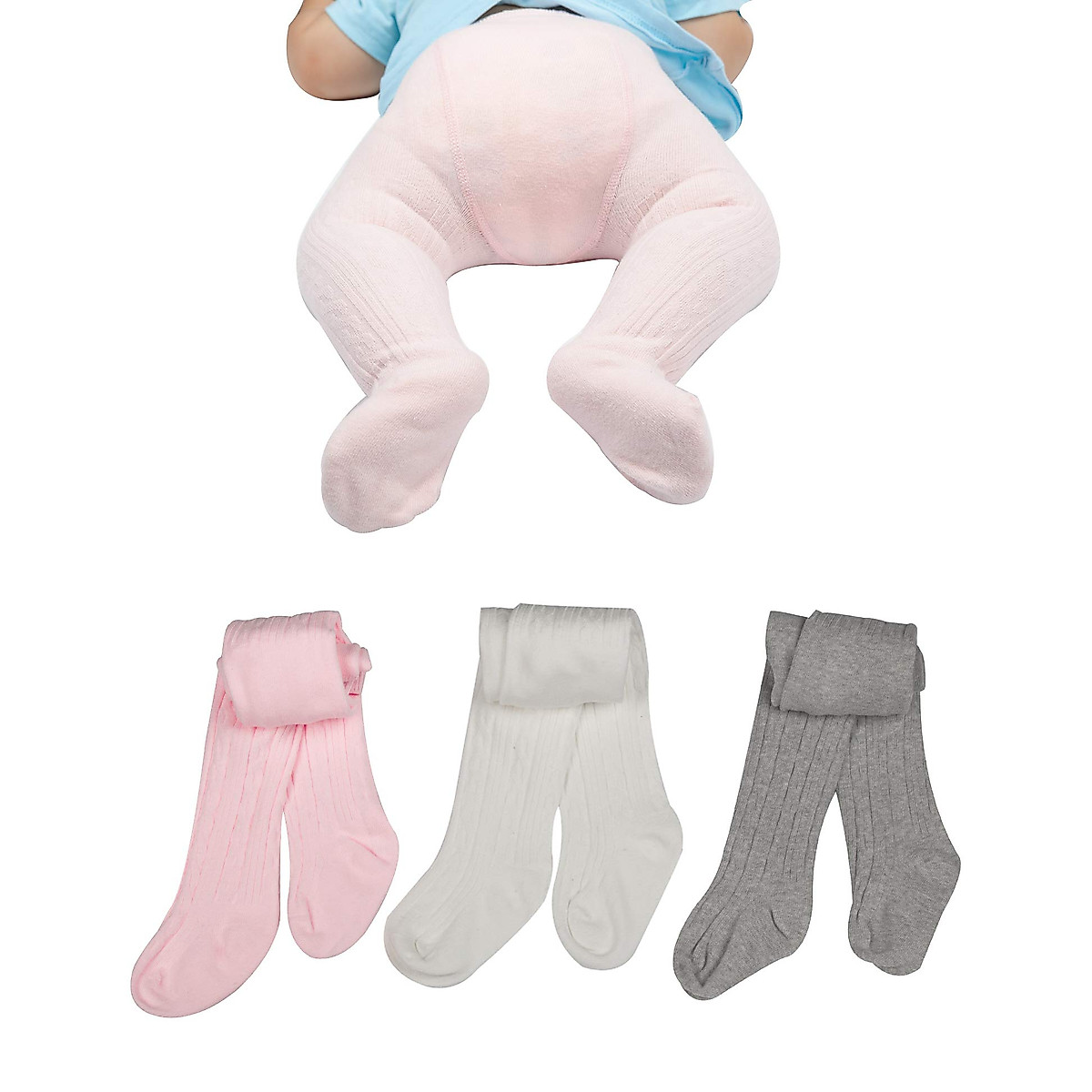 WEWINK PLUS Baby Toddler Girls Tights 3 Pack Knit Cotton Dance Leggings Pants for Infant Girl Stockings (style B twist, 0-6 month)