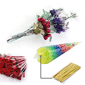 Cone Cellophane Bags,200 PCS 6.3"x11.8" Cello Clear Cone Shaped Treat Bags with Twist Ties, Plastic Cone Bags Triangle Bags for Popcorn Favor Candy