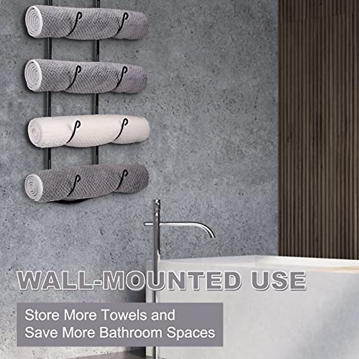 Lei Wing Towel Rack Wall Mounted for Bathroom, 2 Set Black Bath Towel Holder, Metal Wine Rack Towel Shelf Storage Organizer for Bathroom Towels, Washcloths, Hand Towels