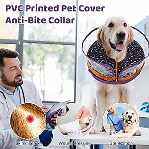 Guiqulai Dog Cone,Inflatable Dog Cone for Small, Medium and Large Dogs, Soft Cone for Dogs After Surgery with Adjustable Buckle and Cute Pattern to Stop Licking and Biting Wounds - L(Neck 12"-18")