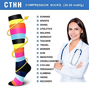 CTHH 5 Pairs Compression Socks for Women & Men Circulation Support Knee High Socks (01 Green/White/Blue/Sheep, Small-Medium)