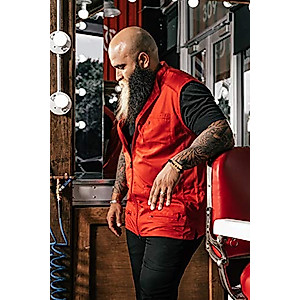 Barber Strong The Barber Vest, Men's Red, Hair Repellent, Ultra Lightweight and Breathable Mesh Side Panels, Sleeveless, Features 3 Pockets and 2-Way Zipper Closure - Size 2XL, Great for Pet Grooming