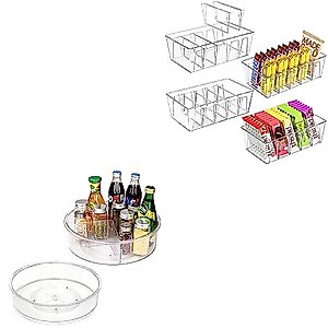 Puricon 4 Pack Pantry Organization and Storage Bins for Kitchen Fridge Countertop Cabinet Bundle with Clear Lazy Susan Turntable Organizer (12 Inch & 10")