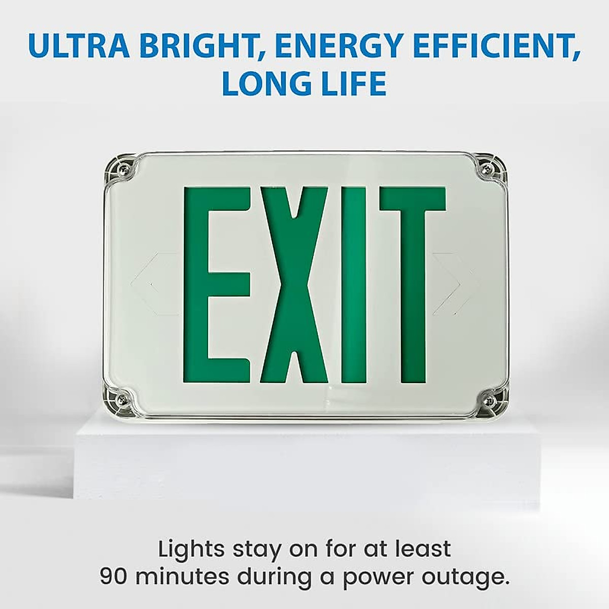 Ciata Green LED Emergency Exit Sign for Fire Escapes, Doors, and Hallways, Indoor and Outdoor Safety, Waterproof Wet Rated, Battery Backup, Universal Wall or Ceiling Mount