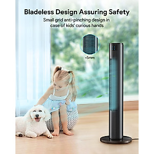 FULMINARE Tower Fan, 36”Oscillating Bladeless Fans with Remote, Quiet Cooling, 3 Modes, Multiple Speed Settings, 7H Timer, LED Display with Auto Off, Portable Floor Fan