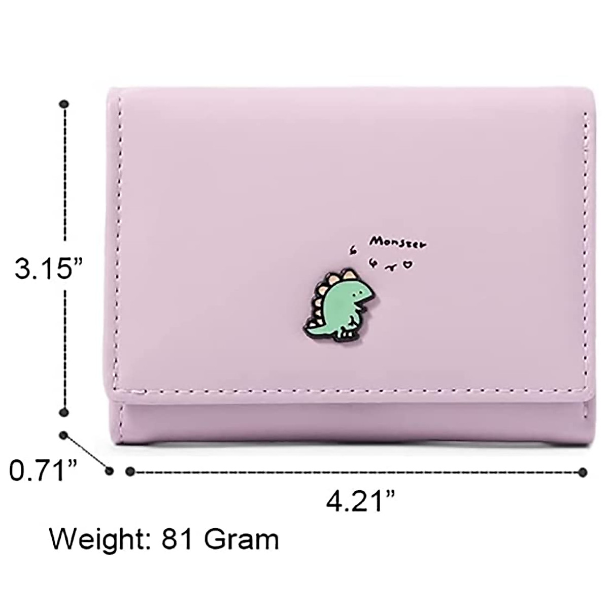 YaJaMa Cute Dinosaur Metal Badge Women Wallet PU Leather Small Slim Trifold Girls Credit Card Case Holder Organizer Purse with ID Window (Purple)