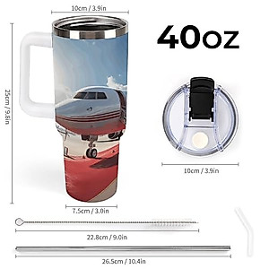 LLUTSNTH 40 Oz Vacuum Tumbler with White Handle Leakproof Insulated Tumbler Red Carpet Airplane Stainless Steel Travel Mug with Lid And Straw Coffee Cup Cute Water Bottles Cup Holder Friendly
