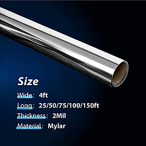 Deefre Highly Reflective Mylar Film Roll 4FT x 25FT 2Mil Covering Foil for Grow Room Garden Greenhouse Plant Growth, First Aid, Camping, Outdoor Survival Aluminum Paint Coated Sliver