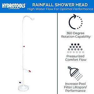 HYDROTOOLS By SWIMLINE Tube Style 7 Foot Poolside Shower, Adjustable Head & Foot Tap Spigot With Valve Controls, Standard Garden Hose, Environmentally Friendly, Outdoor Backyard Poolside Beach Spa