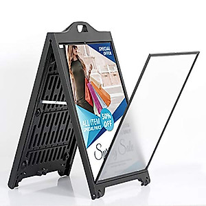 M&T Displays Street SignPro with Lens Protective Cover, 24x36 Inch Poster Black Double Sided Sandwich Board Folding A-Frame Sidewalk Curb Sign Portable Advertising Display for Restaurant Cafe