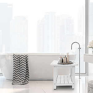 Juserox HDPS Shower Bench, Inside Shower Chair for Shaving Legs, Waterproof 2-Tier Bath Spa Shower Stool for Adults Sitting, Weather -Resistant No-Slip Indoor Outdoor Shower Seat, White