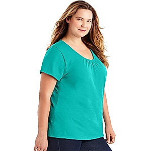 JUST MY SIZE womens Slub Jersey Short Sleeve Shirred V-neck T-shirt fashion t shirts, Process Blue, 2X US