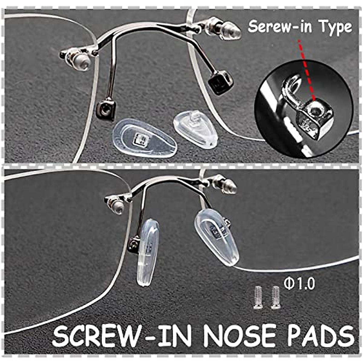 Eyeglasses Nose Pads BAZQU 5 Pairs Screw-in Glasses Nose Pads Set with Tiny Screw Screwdriver and Silicone Eyeglass Ear Cushions (White)