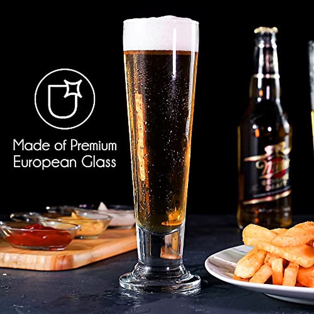 Beer Glasses Set, Tall Footed Pilsner Glass, Pint Beer Drinking Set, Lead-Free Brewery Tumblers, Craft Beer Tasting Glass, 4 PCs