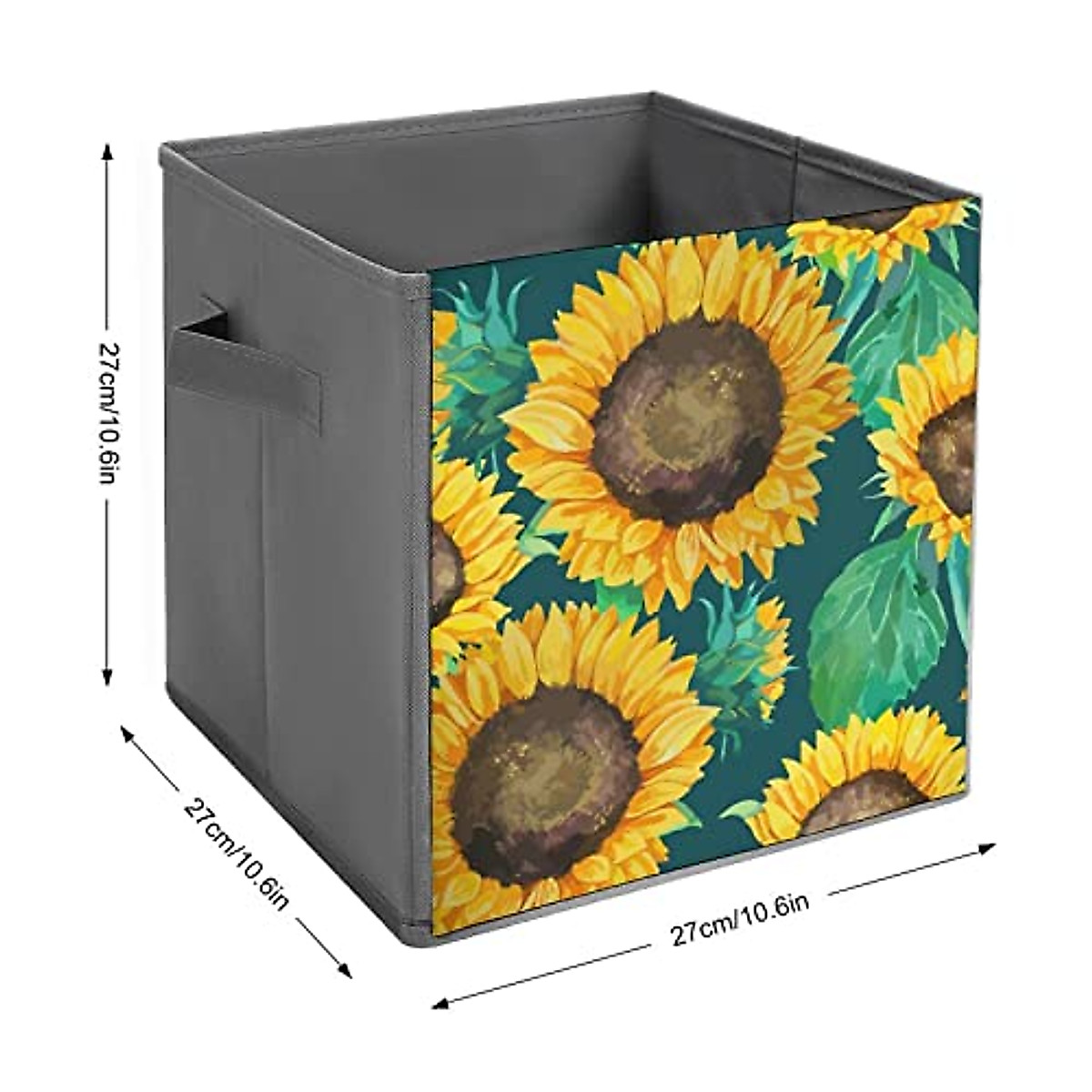 Watercolor Sunflowers Leaves Collapsible Storage Bins Cubes Organizer Trendy Fabric Storage Boxes Inserts Cube Drawers 11 Inch