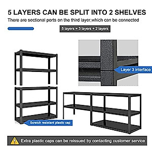 5 Tier Garage Shelving, Storage Shelves Heavy Duty Shelving, Adjustable Metal Shelf Rack and Shelf Units, Garage Shelving Heavy Duty Warehouse Industrial Shelving, 31.5" W X 15.7" D X 63" H