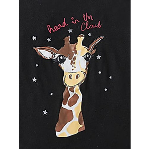 DIDK Women's Cartoon Graphic Print Tee and Shorts Two Pieces PJ Pajama Set Giraffe Black XS