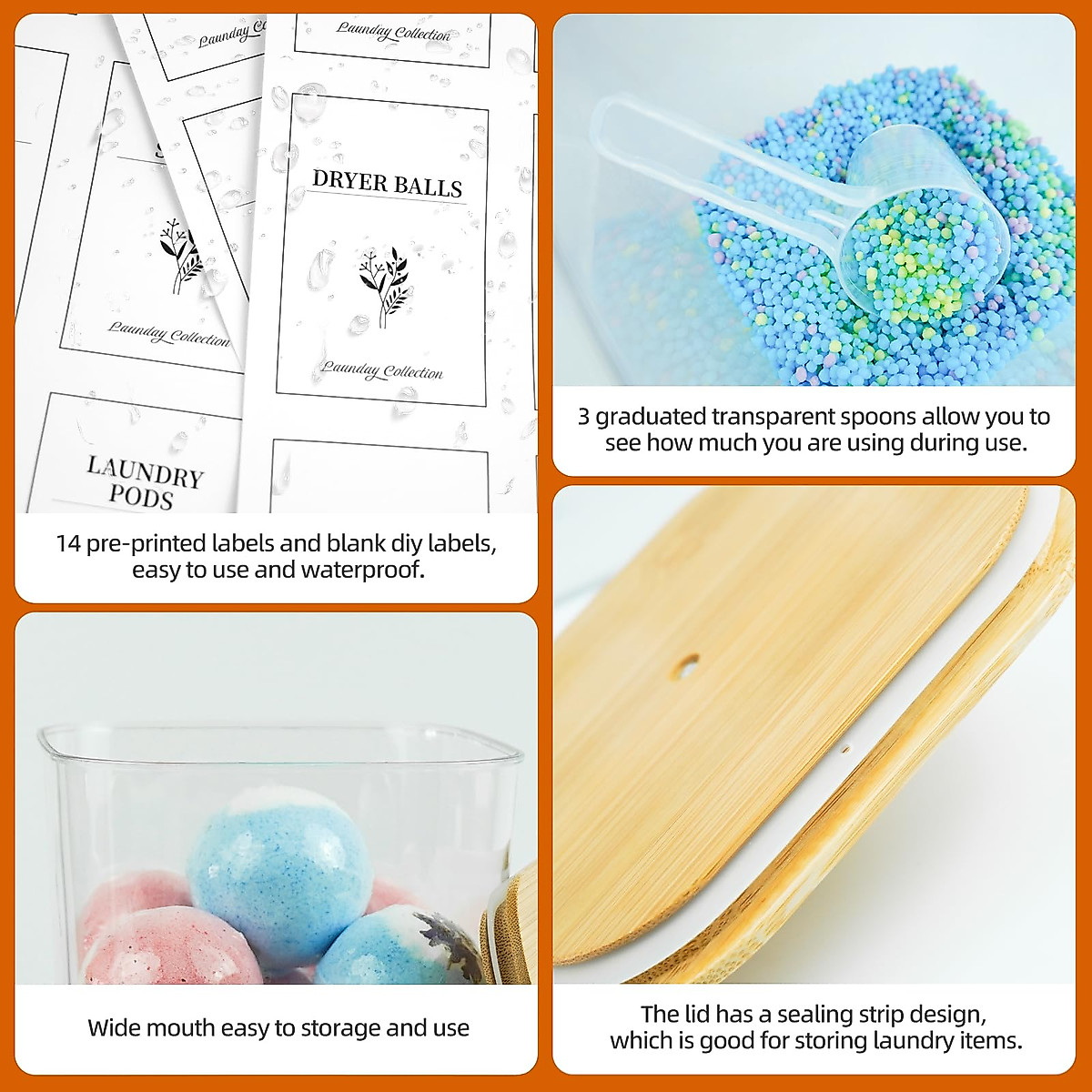 XMBecc 3 Pack Laundry Room Organization Storage Containers Laundry Pod Containers and Dryer Sheet Holder with Lids and Labels for Powder, Detergent, Scent Booster