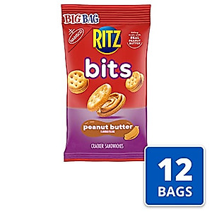 RITZ Bits Peanut Butter Cracker Sandwiches, Big Bag, 3 Ounce (Pack of 12)