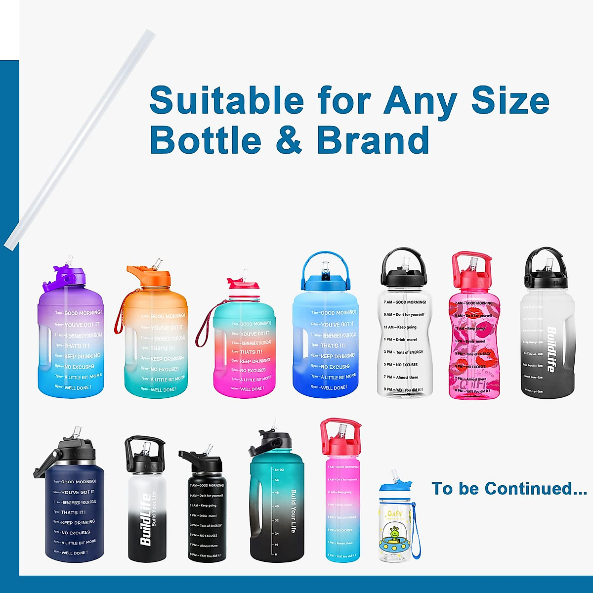 Replacement Reusable Straws for BuildLife 1/Half Gallon Water Bottle 128oz/64oz - 4 Set 10'' Long,Outer Diameter 0.374'' Cut Short to Fit Bottles,with 2 Cleaning Brush