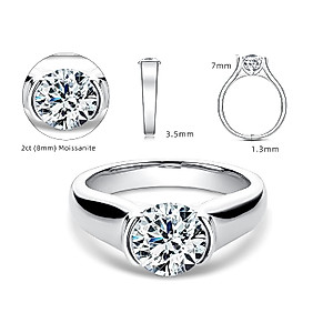 AINUOSHI Moissanite Diamond Rings for Women- Engagement Promise Eternity Weeding Solitaire Round Shaped Ring Band for Her Sterling Silver