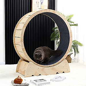 Cat Running Wheel, Indoor Cat Toys Exercise Wheel,Cute Natural Wood Cat Wheel for All Cats Loss Weight Device,Natural,93cm(36.6")