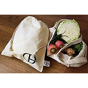 6 piece Set of Reusable Eco-Friendly 100% Cotton Muslin and Mesh Produce bags includes M, L, XL sizes