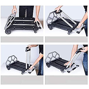 GAOFD Four Wheel Plastic Trolley Moving Delivery Load Heavy Truck Folding Tablet Portable Small Car Car Supplies/Black/Large